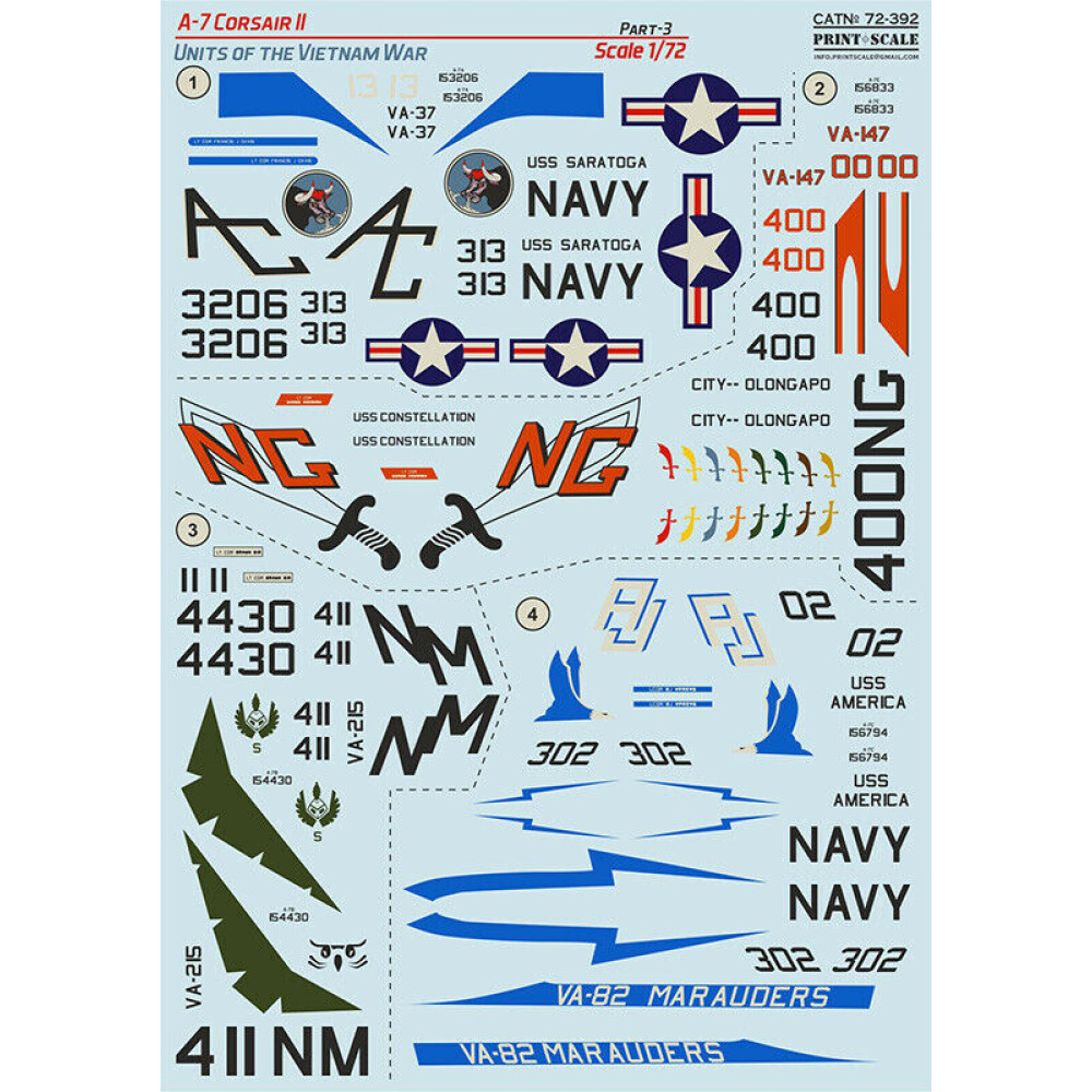 Print scale 72-392 - 1/72 - NEW A-7 Corsair II. Part 3 + A-7 Corsair II Model Kit Decals ...